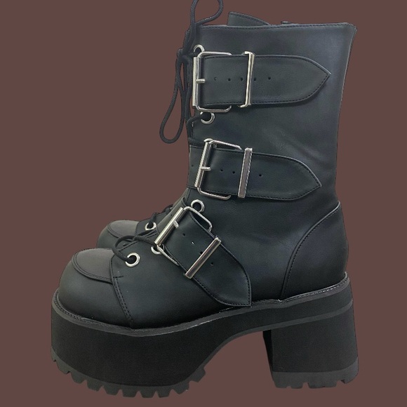 Demonia | Shoes | Demonia Black Vegan Leather Platform Ranger 38 Boots ...